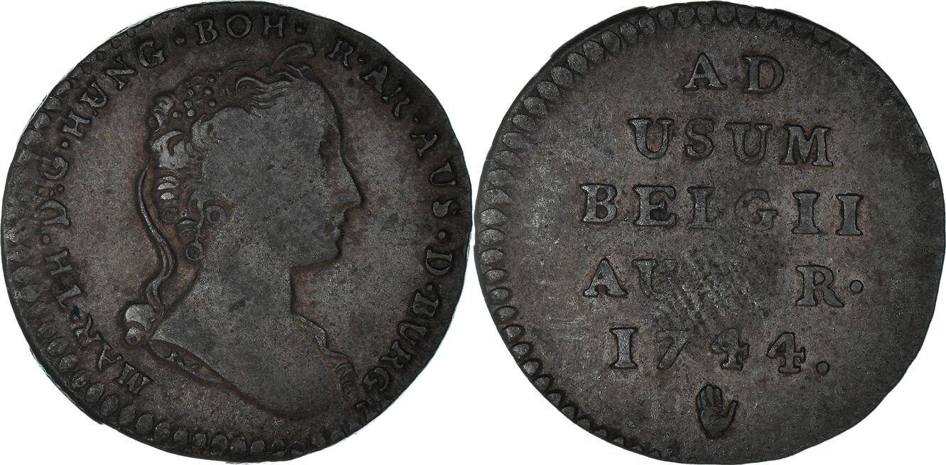 AUSTRIAN NETHERLANDS Liard, Oord 1744 (h) Coin, Maria Theresa, Antwerp ...