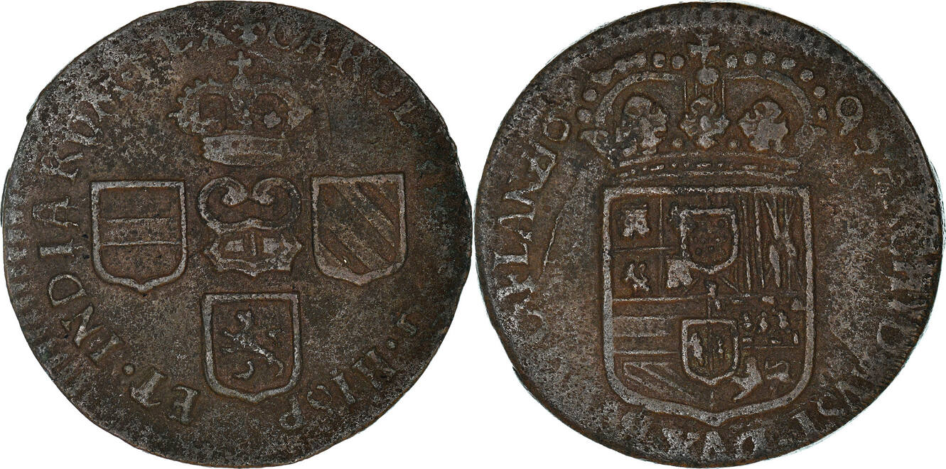 Spanish Netherlands Liard, 12 Mites 1695 Bruges Coin, Flanders, Charles ...