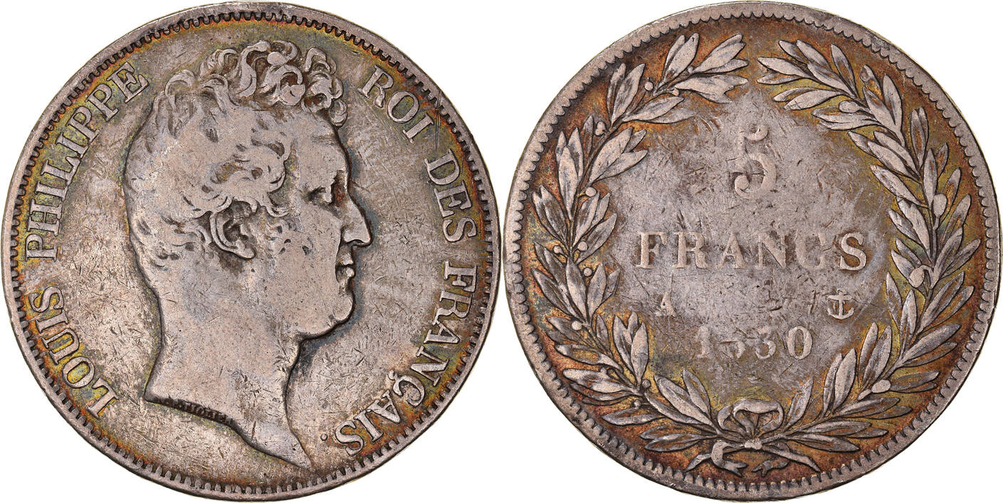 France 5 Francs 1830 A Coin, Louis-Philippe, Paris, Silver, KM:738 VF(20-25) | MA-Shops