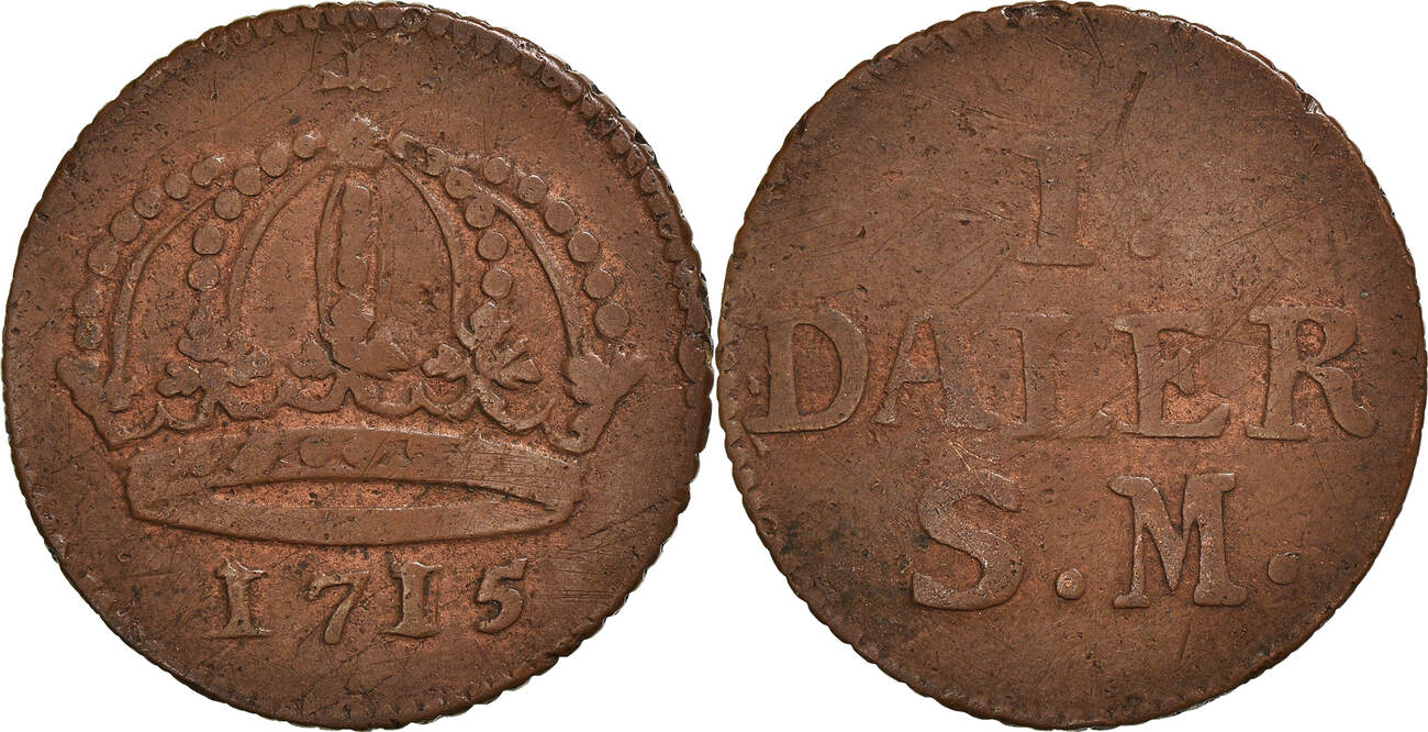 Sweden Daler 1715 Coin, Carl XII, Copper, KM:352 VF(30-35) | MA-Shops