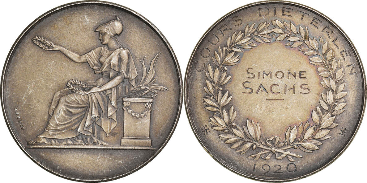 France Medal 1920 Cours Dieterlen, Simone Sachs, Brenet, Silvered AU(50 ...