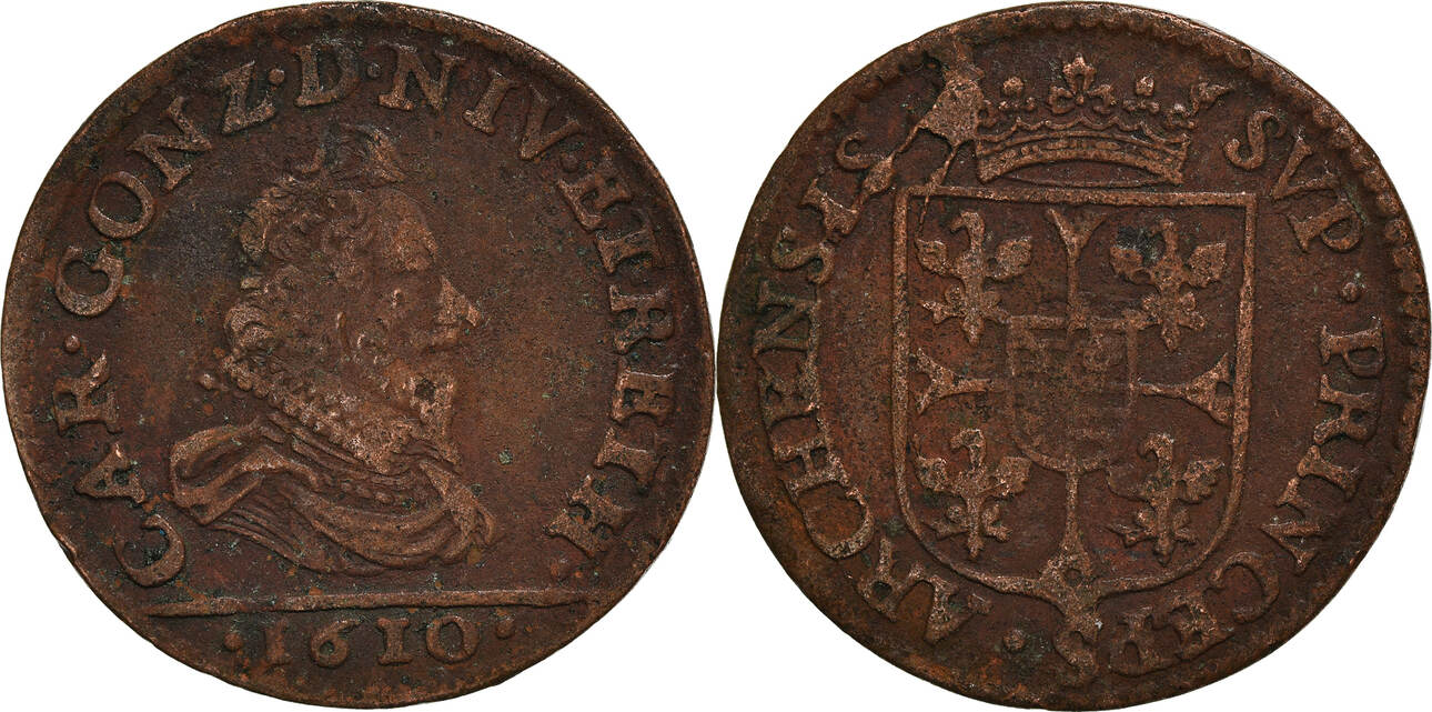 FRENCH STATES 2 Liard 1610 Charleville Coin, NEVERS & RETHEL, Charles ...