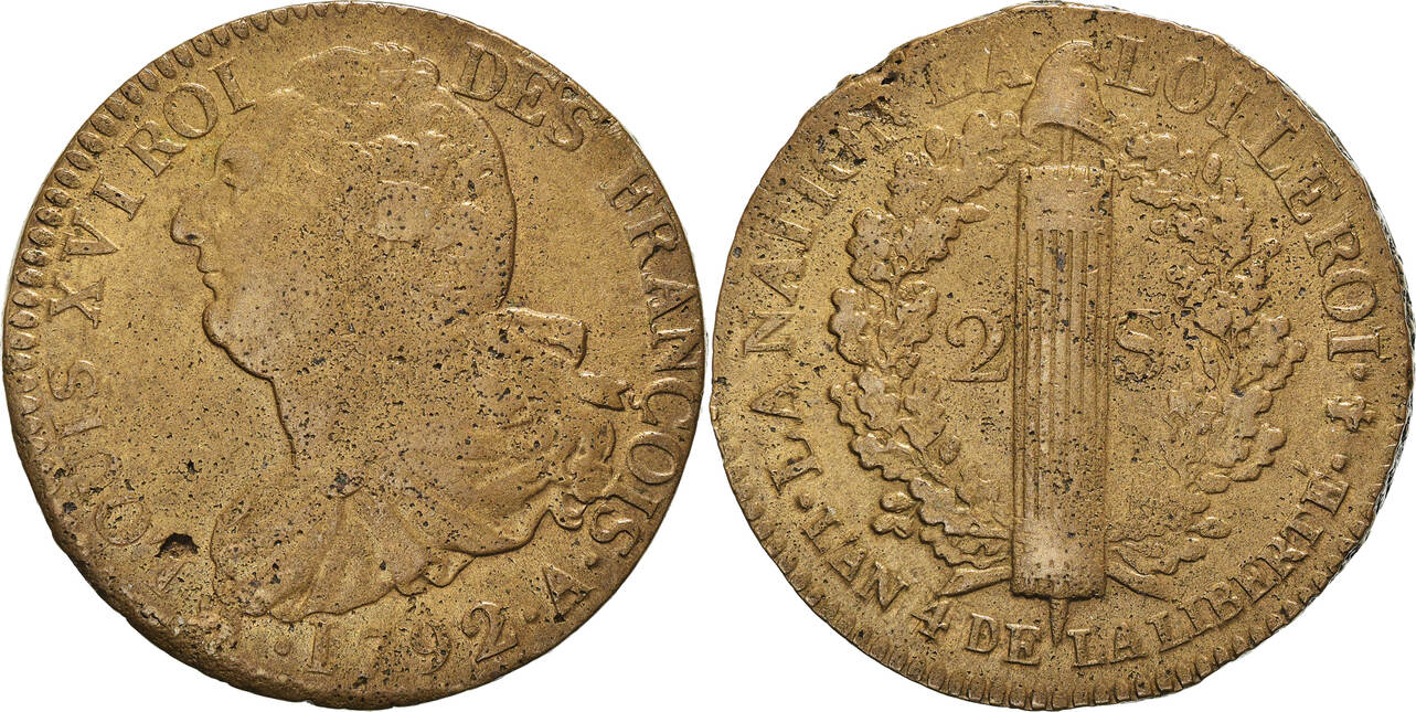 France 1791 A Coin, Louis XVI, 2 sols françois, Paris EF(40-45) | MA-Shops