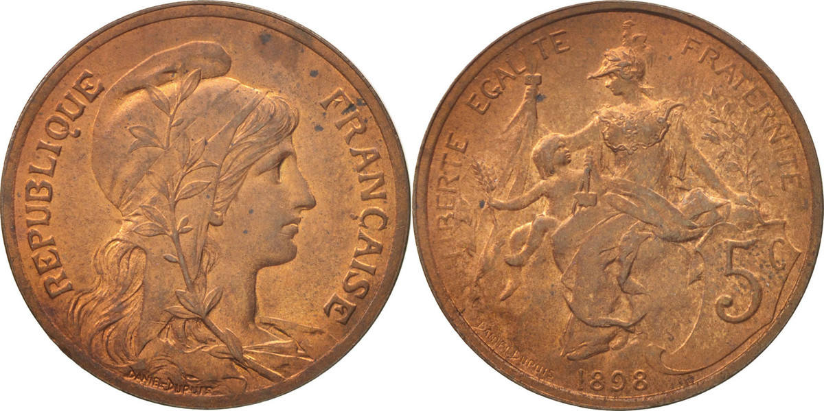 France 5 Centimes 1898 Paris Coin, Dupuis, Paris, Bronze, KM:842 MS(60 ...