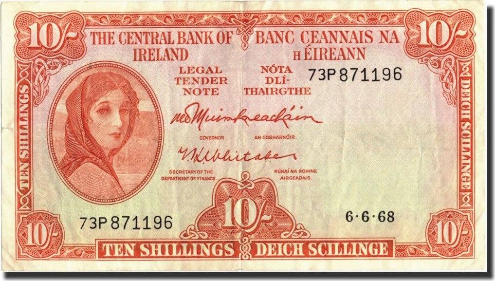 Ireland - Republic 10 Shillings 1968 Banknote, 1968-06-06, KM:63a EF(40 ...