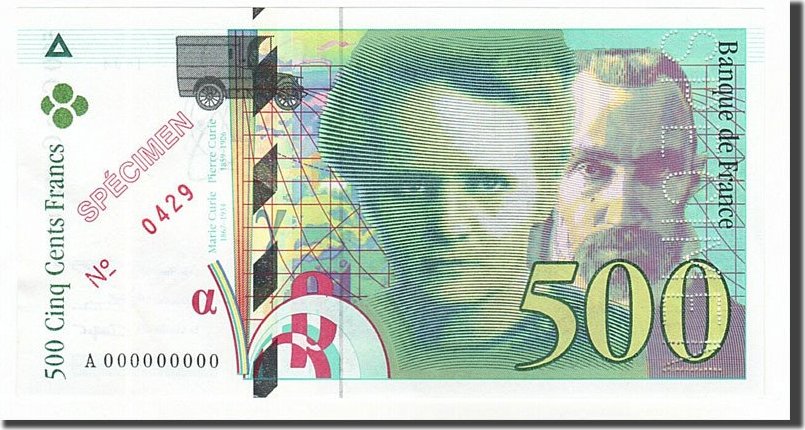 France 500 Francs 1994 Pierre et Marie Curie, A, Specimen, PMG UNC 64 ...