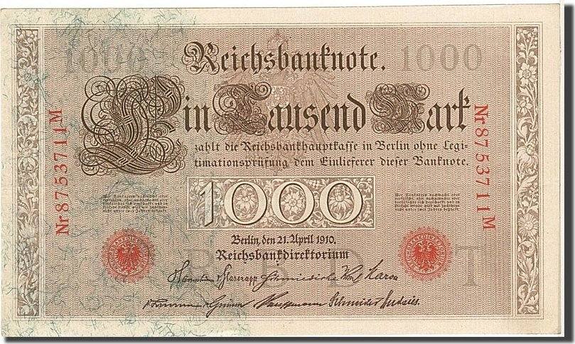 Germany 1000 Mark 1910 Banknote, KM:44b UNC(63) | MA-Shops