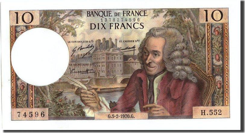France 10 Francs 1970 Banknote, 10 F 1963-1973 ''Voltaire'', 1970-02-05 ...