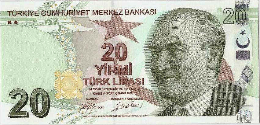 Turkey 20 Lira Banknote, Undated (2009), KM:224 UNC(65-70) | MA-Shops