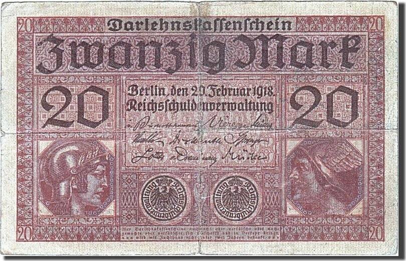 Germany 20 Mark 1917-1918 Banknote, 1918-02-20, KM:57 VF(20-25) | MA-Shops