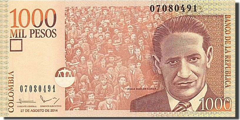 Colombia 1000 Pesos 2014 Banknote, 2014-08-27 UNC(65-70) | MA-Shops