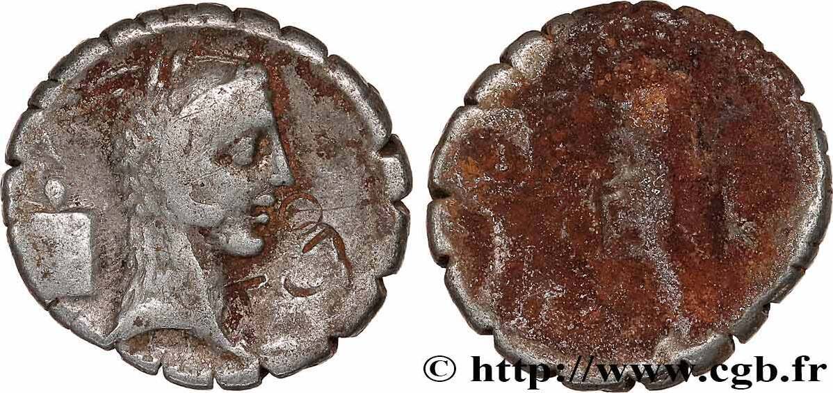 THE REPUBLIC (280 BC to 27 BC) Denier serratus ROSCIA Rome 64 AC. (17mm ...