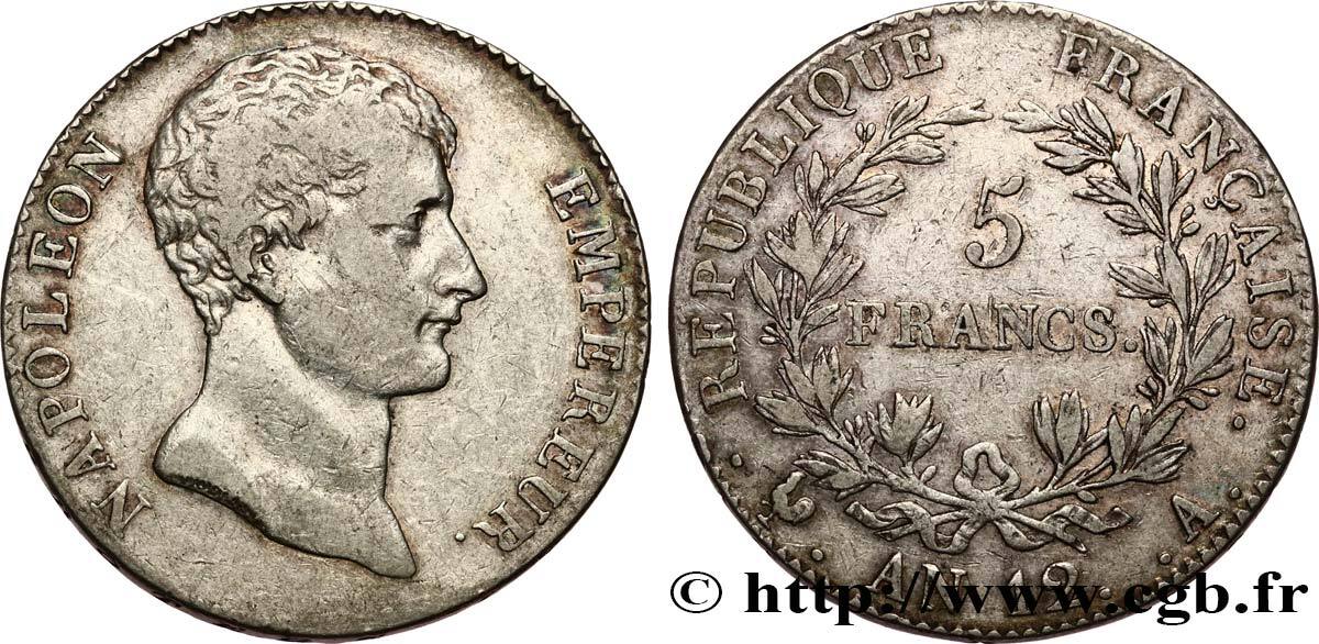 FRANCE 5 francs Napoléon Empereur, type intermédiaire PREMIER EMPIRE ...