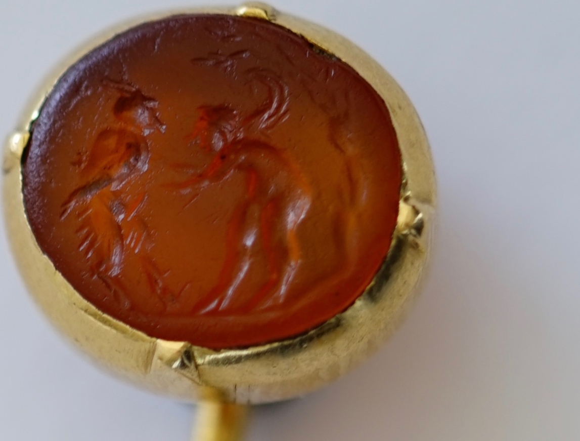 Roman Intaglio On Carnelian: Eros And Ithyphallic Satyr. | MA-Shops