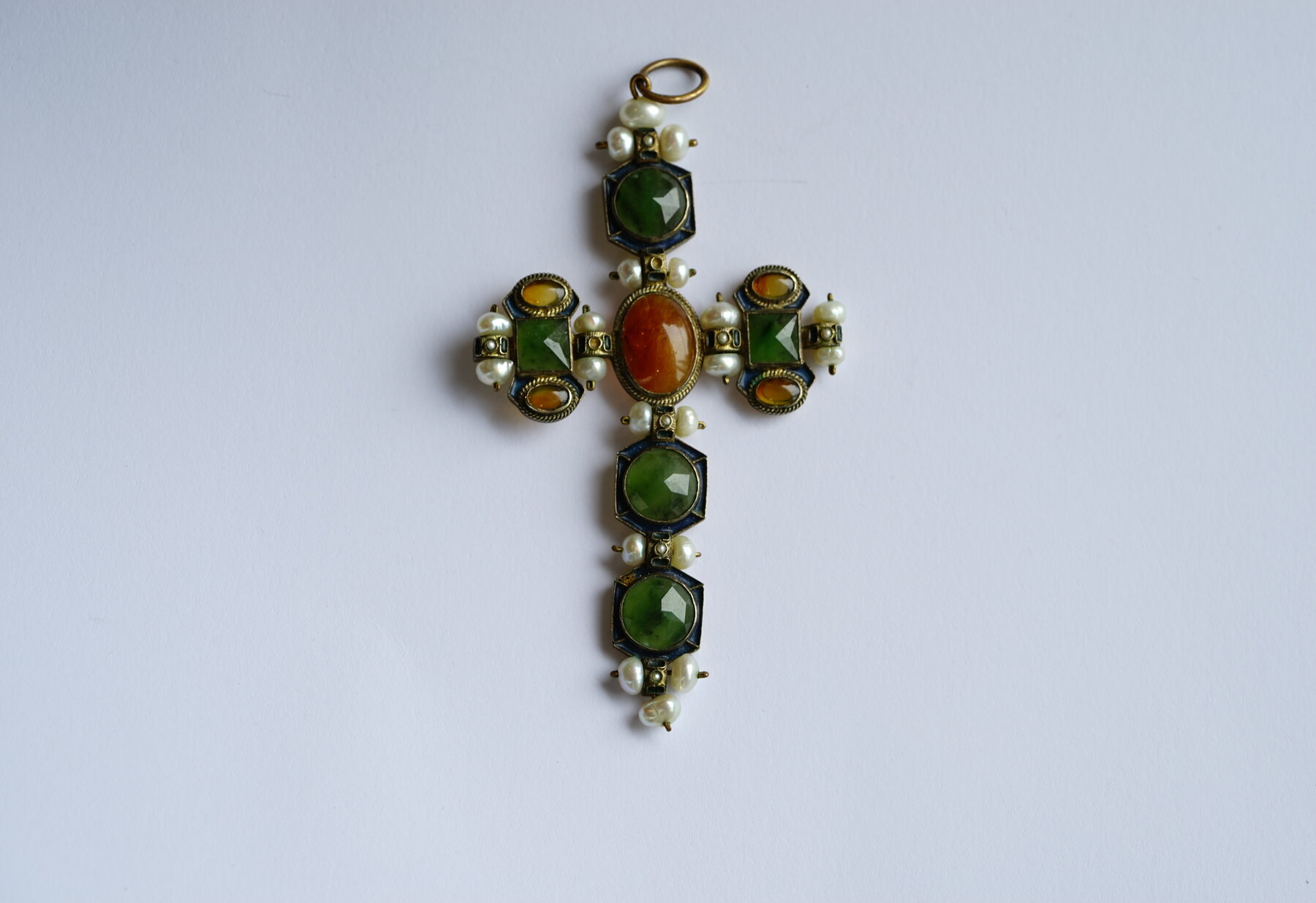 Large 19th Century Cross Pendant Enamelled And Set With Stones And ...