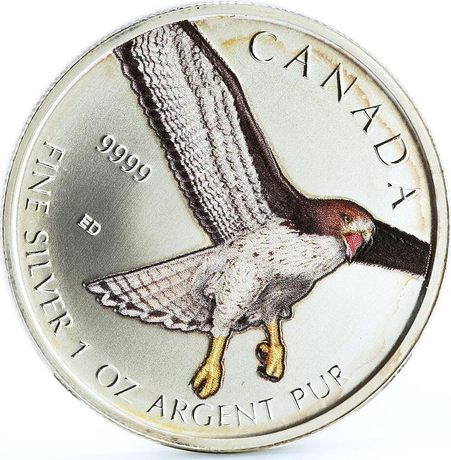 Canada 5 dollars Endangered Wildlife Red Tailed Hawk Bird colored Ag ...