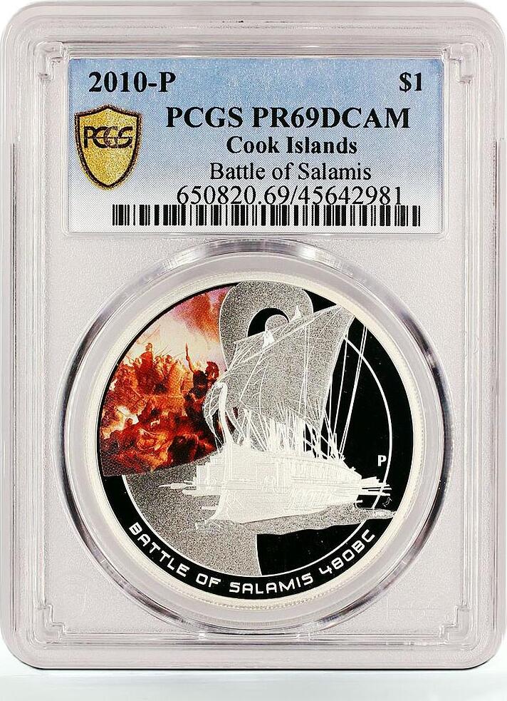 Cook Islands 1 dollar Salamis Battle Ship Clipper PR69 PCGS silver coin ...
