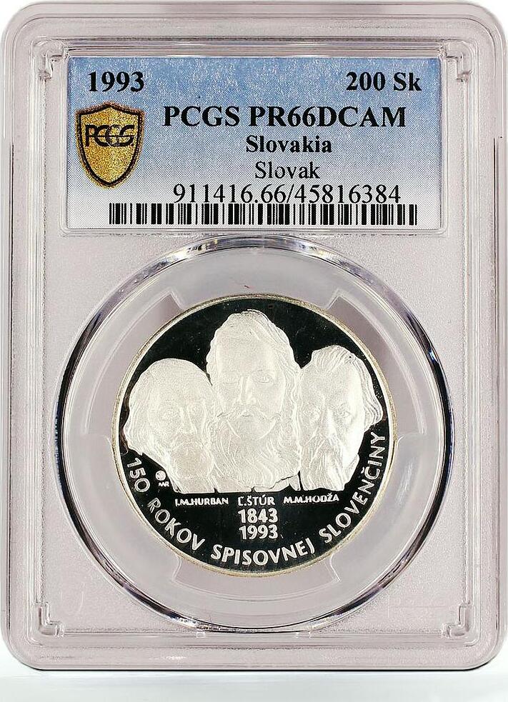 Slovakia 200 korun Slovak Language Politics Writers PR66 PCGS silver ...