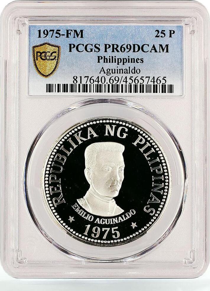 Philippines 25 piso Emilio Aguinaldo PR69 PCGS silver coin 1975 Proof ...