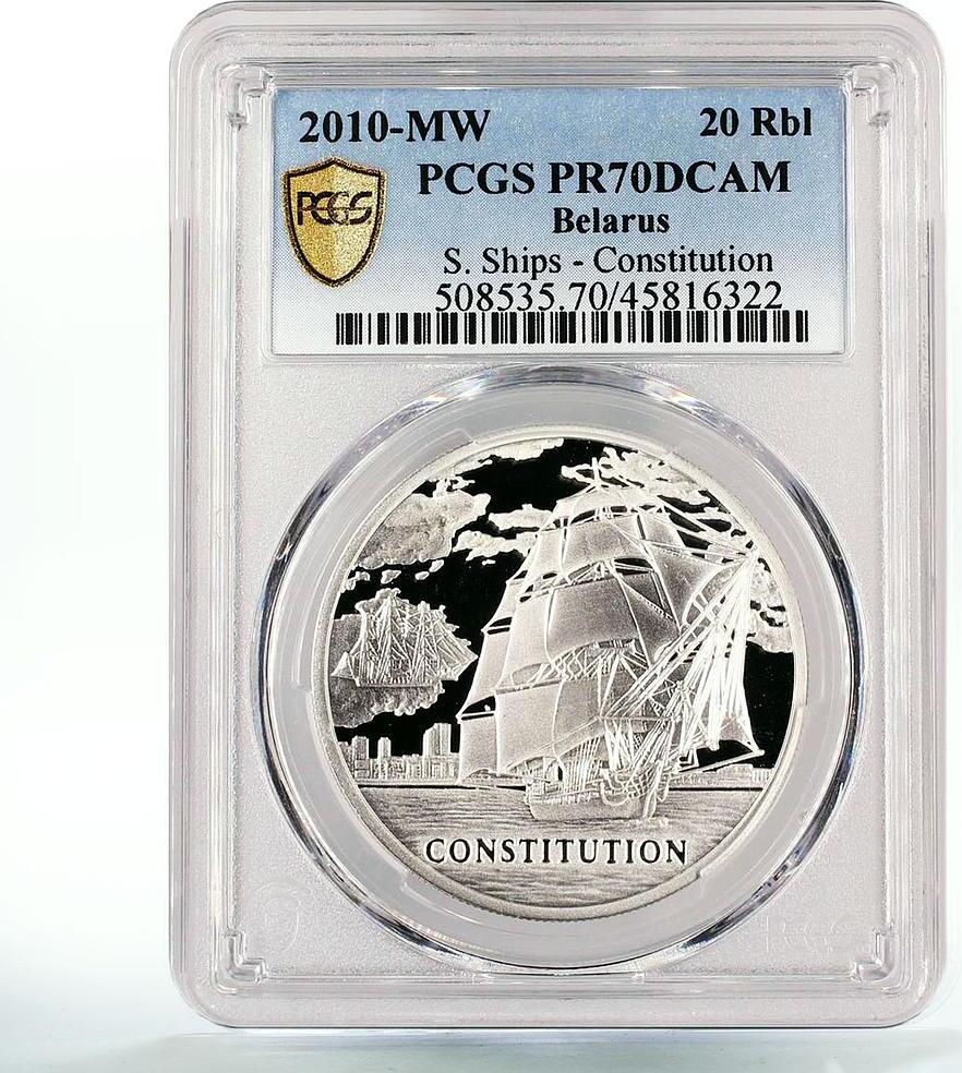 Belarus 20 rubles Constitution Ship Clipper PR70 PCGS hologram silver ...
