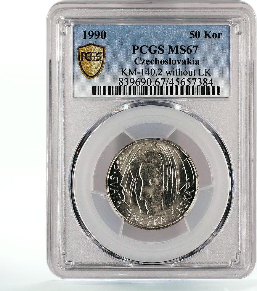 Czech Republic Czechoslovakia 50 korun St Agnes Without Signature LK MS67 PCGS silver coin 1990 ...