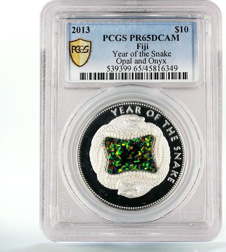 Fiji 10 dollars Lunar Year of the Snake Opal Onyx PR65 PCGS silver coin ...