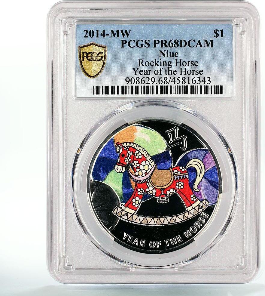Niue 1 dollar Lunar Year of the Horse Rocking Toy PR68 PCGS silver coin ...