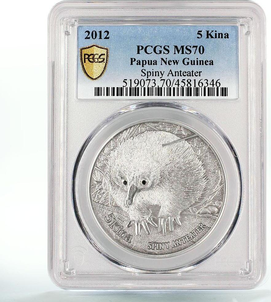 Papua New Guinea 5 kina Endangered Wildlife Anteater MS70 PCGS silver ...