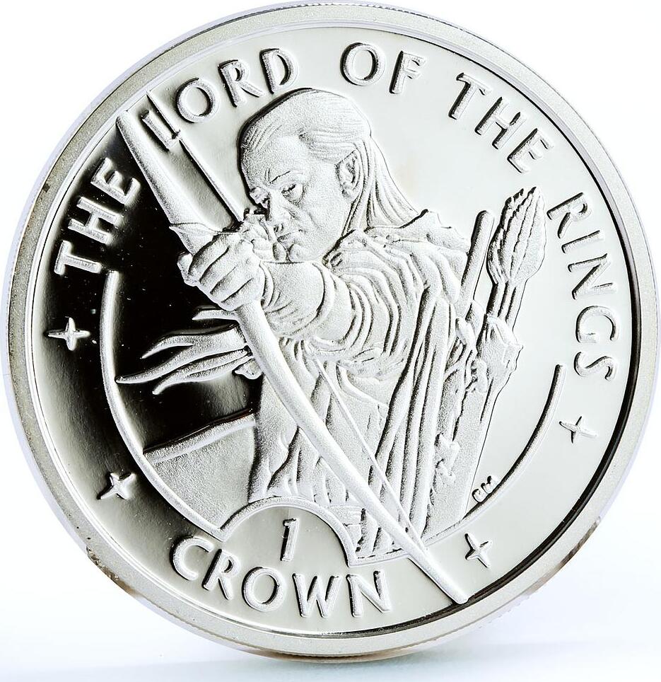 Isle of Man 1 crown Lord of the Rings Elf Archer Legolas proof silver ...