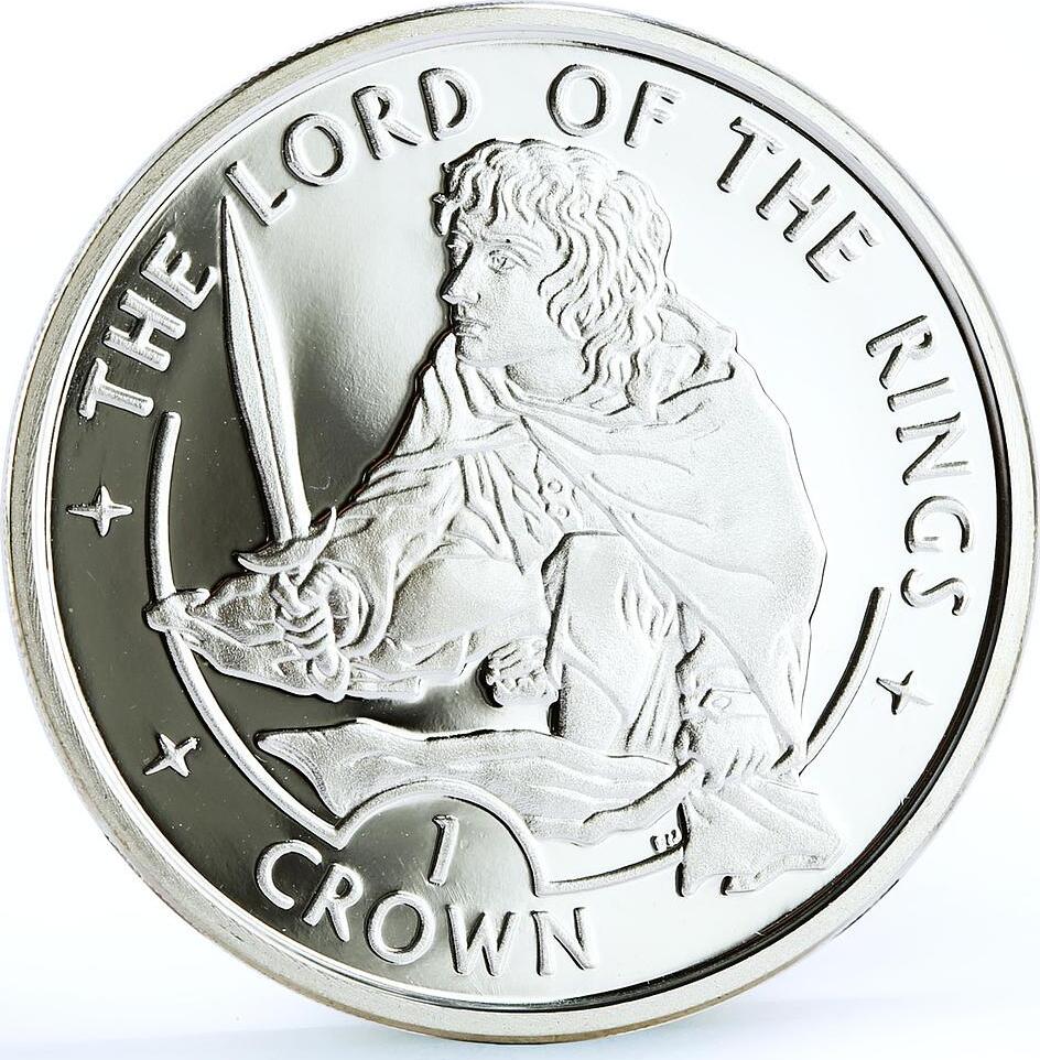 Isle of Man 1 crown Lord of the Rings Chobbit Frodo proof silver coin ...