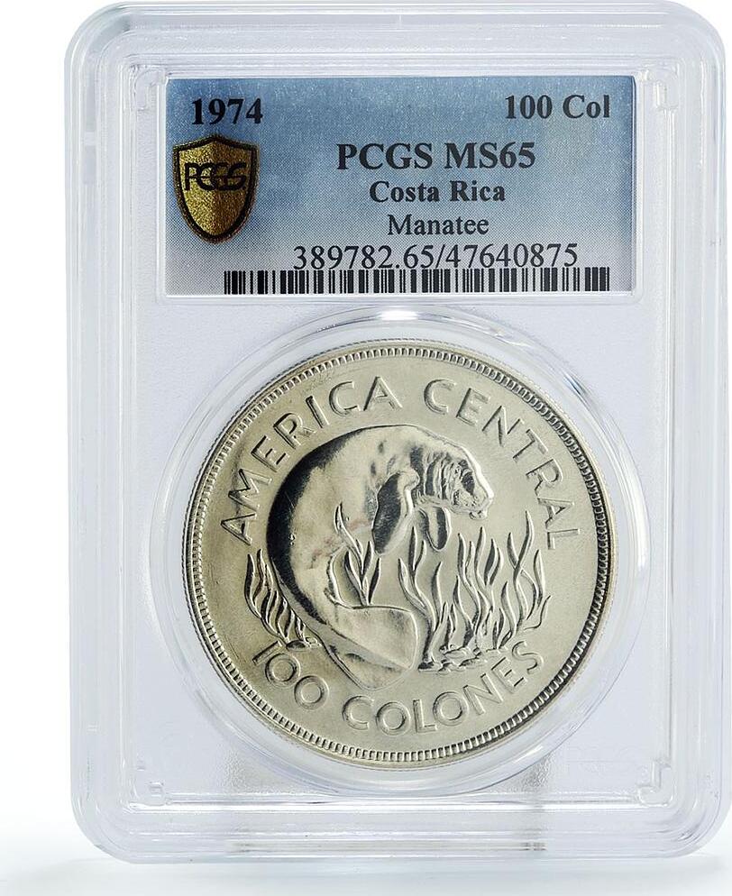 Costa Rica 100 colones Wildlife Conservation Manatee MS65 PCGS silver ...