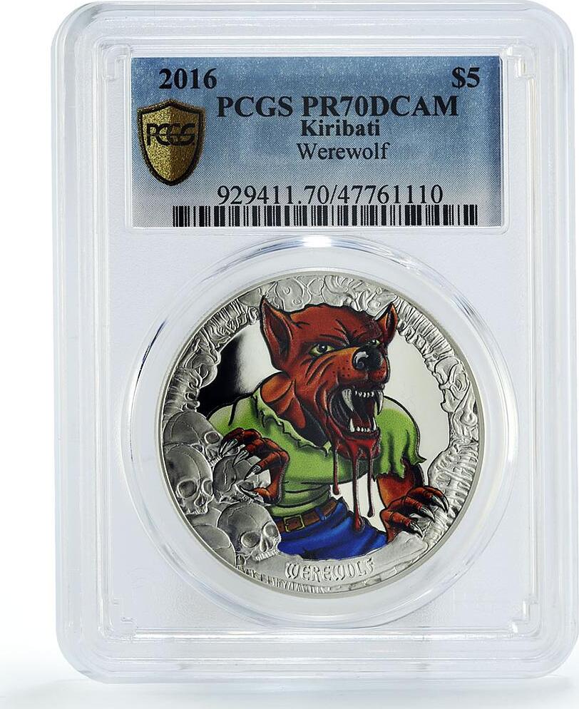 Kiribati 5 dollars Crypt Werewolf Wolfman PR70 PCGS colored silver coin ...