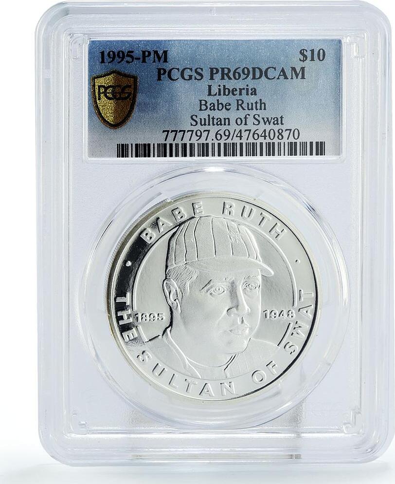 10 dollars Liberia 10 dollar Baseball Player Babe Ruth Centennial PR69 ...