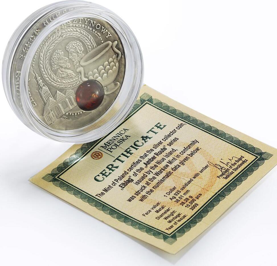 Niue 1 dollar Amber Routes Elblag City silver coin 2009 UNC | MA-Shops