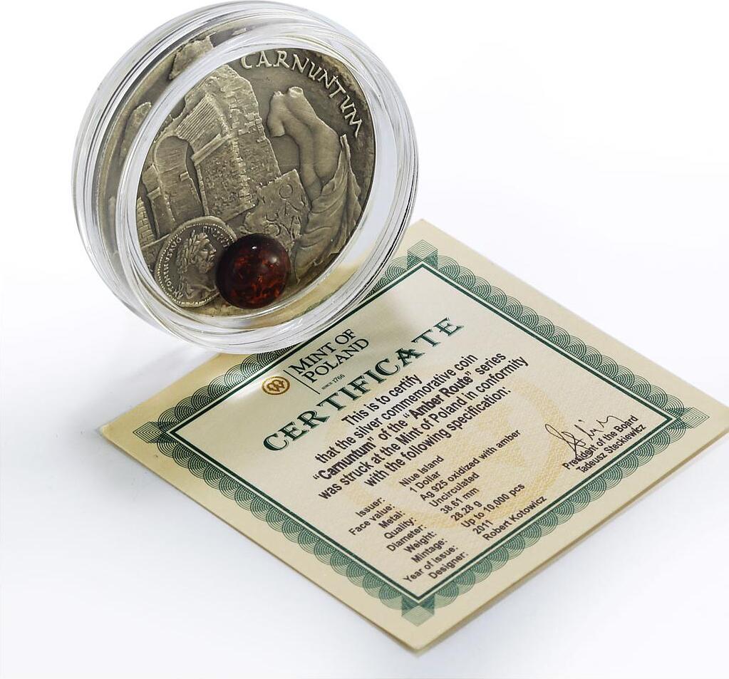 Niue 1 dollar Amber Routes Carnuntum City silver coin 2011 UNC | MA-Shops