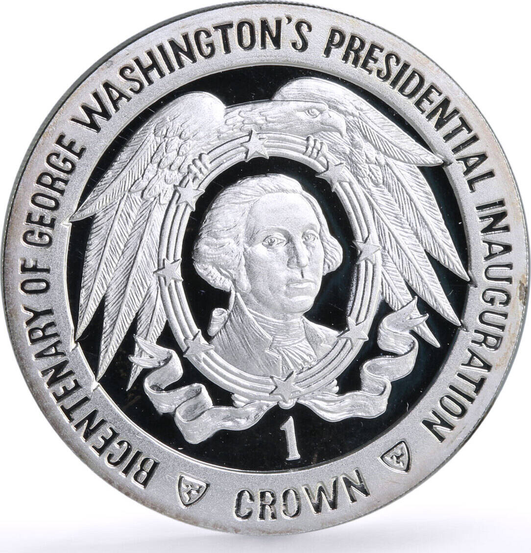 Isle of Man 1 crown George Washington Inauguration Politics silver coin ...