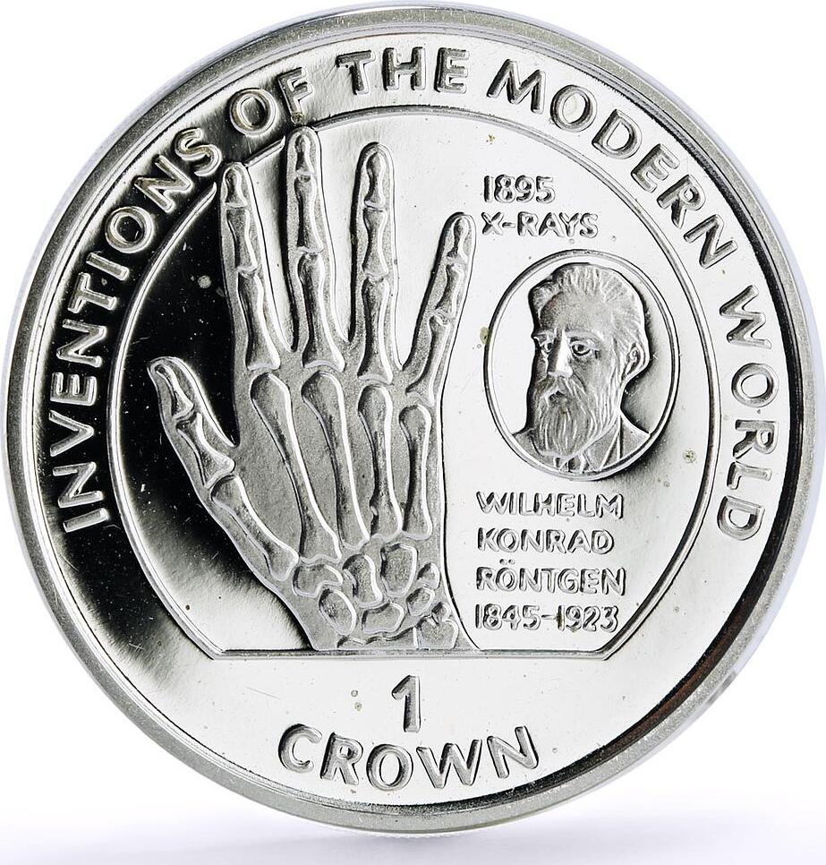 Isle of Man 1 crown Modern World Inventions X-Rays Rontgen silver coin ...