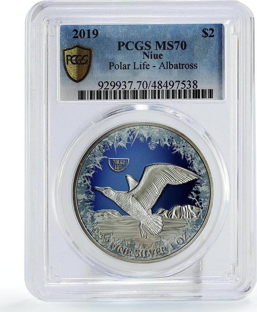 Niue 2 dollars Conservation Wildlife Albatross Bird Polar Fauna MS70 ...