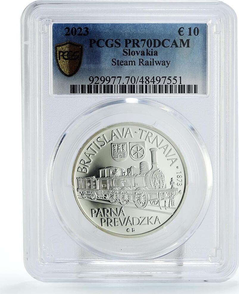 Slovakia 10 euro Steam Railway Bratislava Trnava Trains PR70 PCGS ...