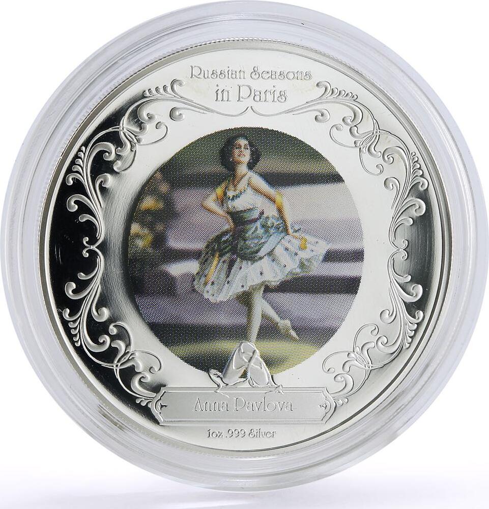 Niue 2 dollars Paris Seasons Ballet Dancer Anna Pavlova colored silver ...