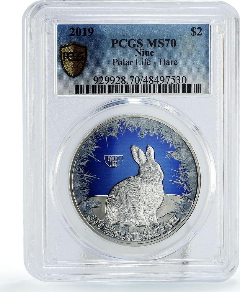 Niue 2 dollars Conservation Wildlife Hare Polar Fauna MS70 PCGS silver ...