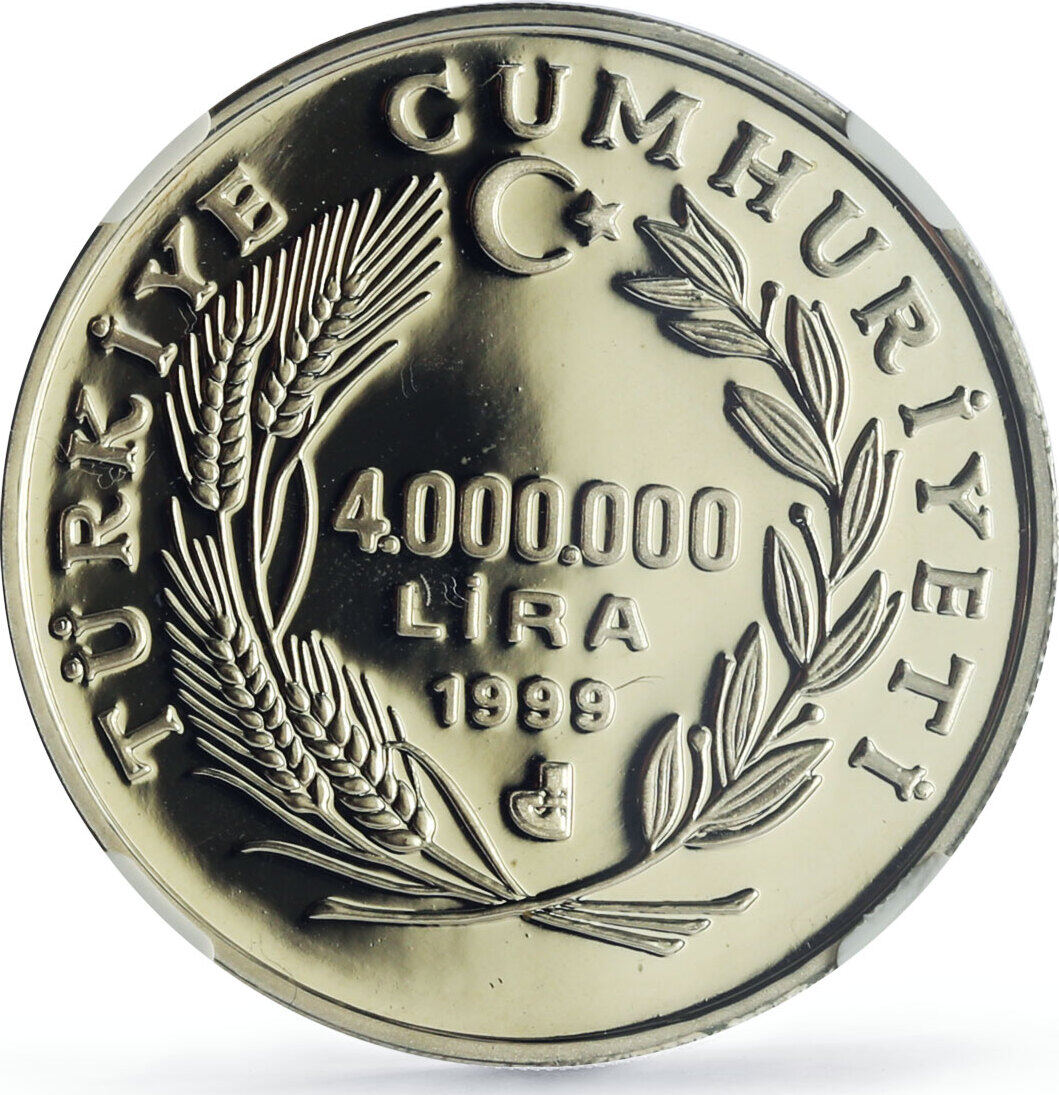 Turkey 4000000 lira Seafaring Fethiye Ship Clipper PF68 NGC silver coin ...