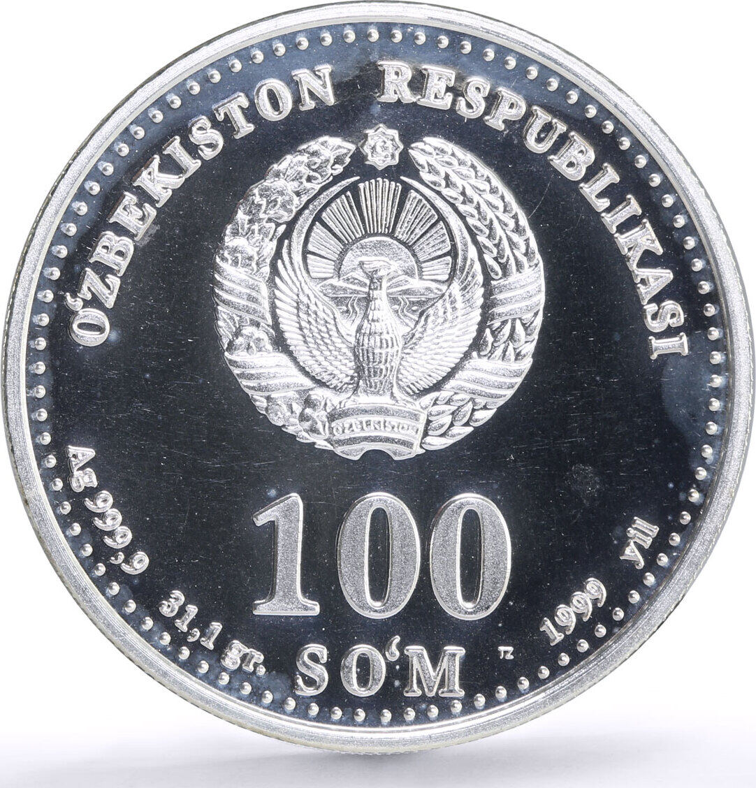 Uzbekistan 100 som Great Ancestors Scientist Al Biruni proof silver ...