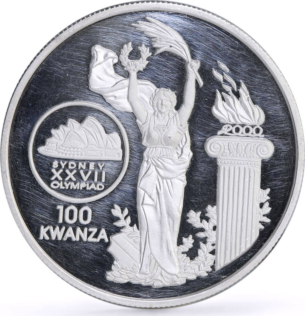 Angola 100 kwanzas Sydney Summer Olympic Games Opera House silver coin ...