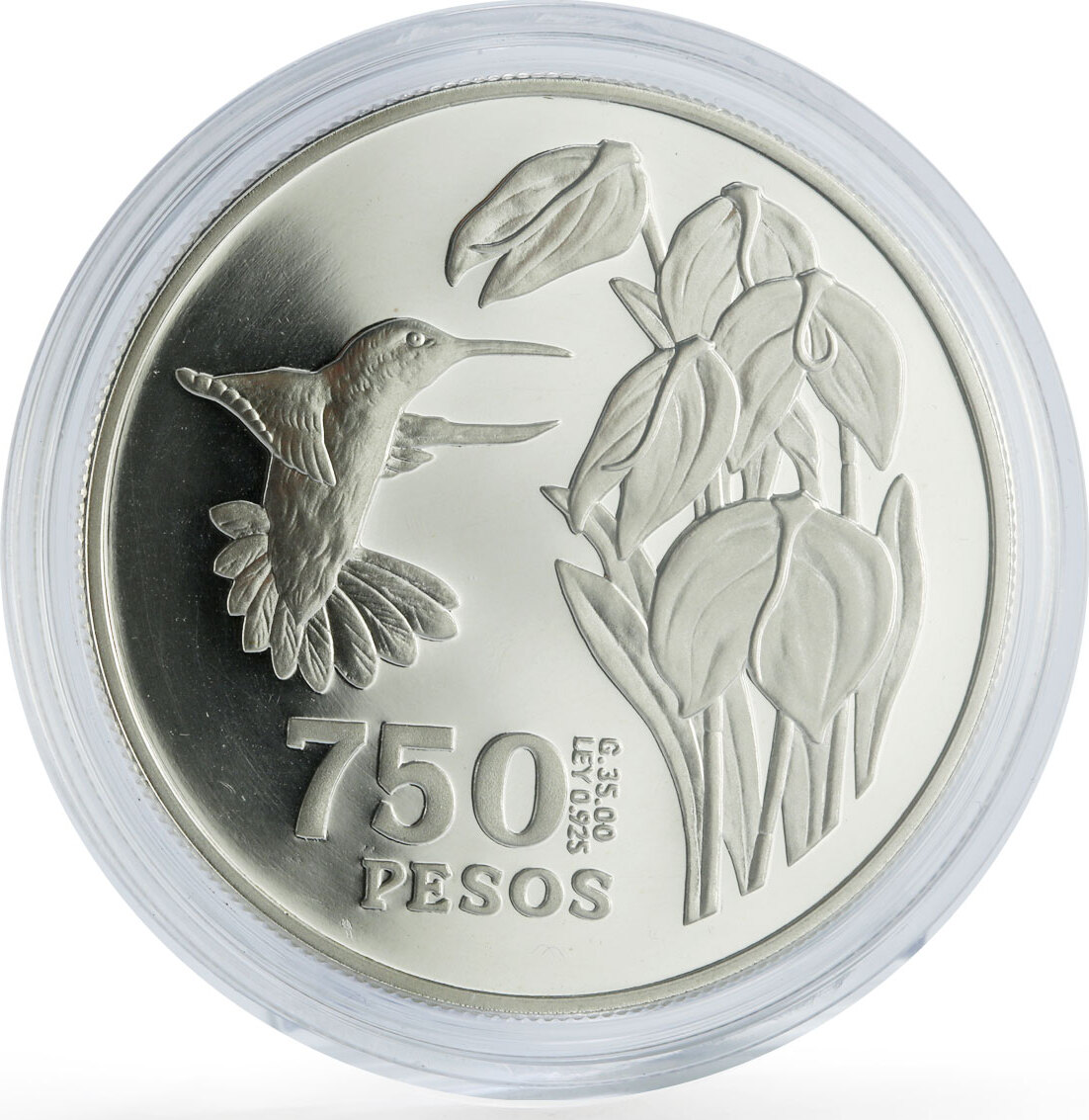 Colombia 750 pesos Conservation Wildlife Hummingbird Fauna proof silver ...