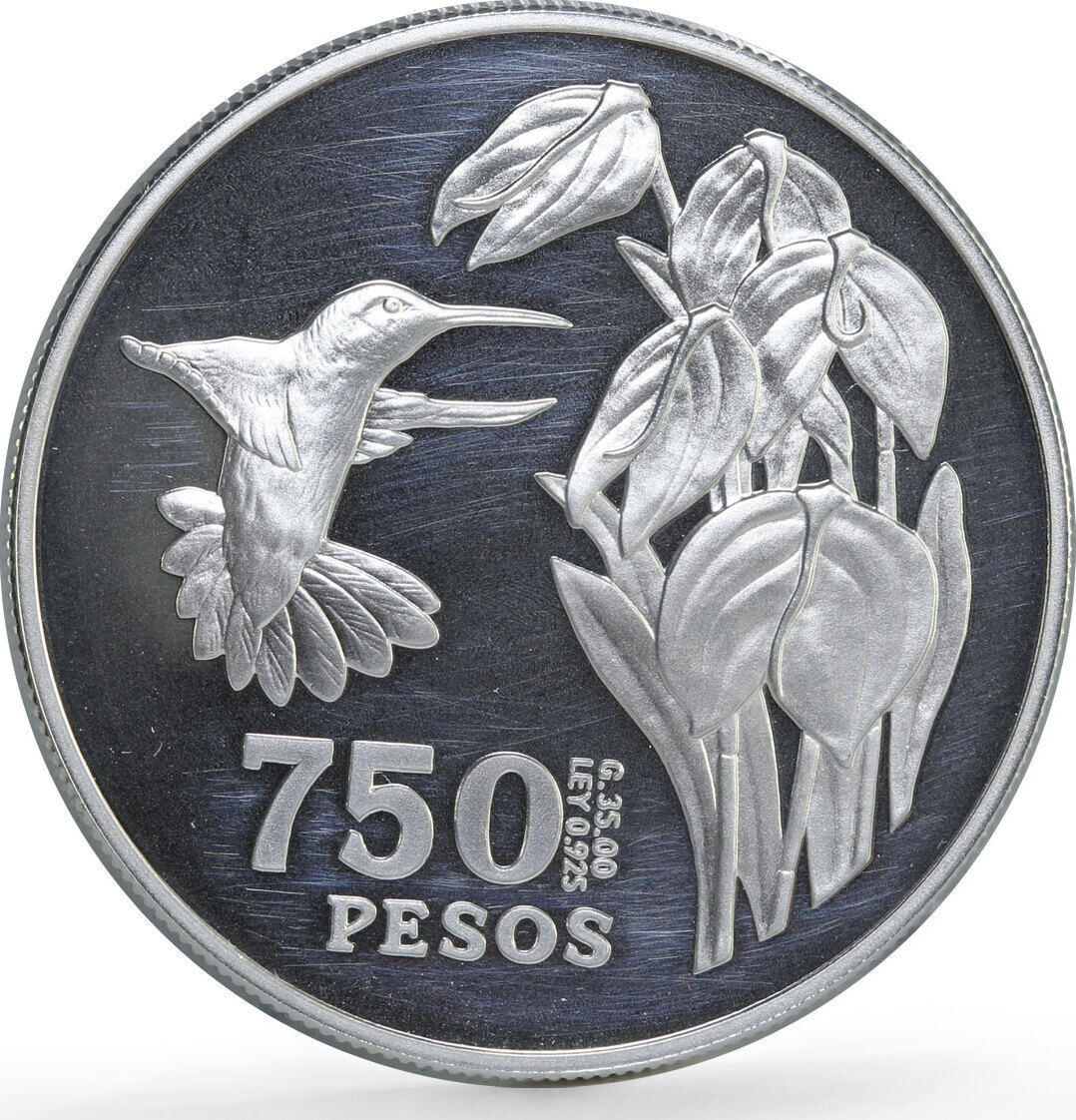 Colombia 750 pesos Conservation Wildlife Hummingbird Fauna proof silver ...