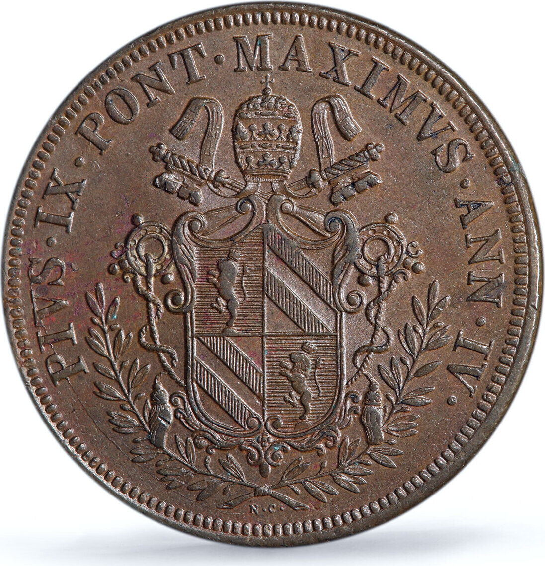 Italy Papal States 1 baiocchi Pius IX Coinage KM-1356 MS62 PCGS copper ...