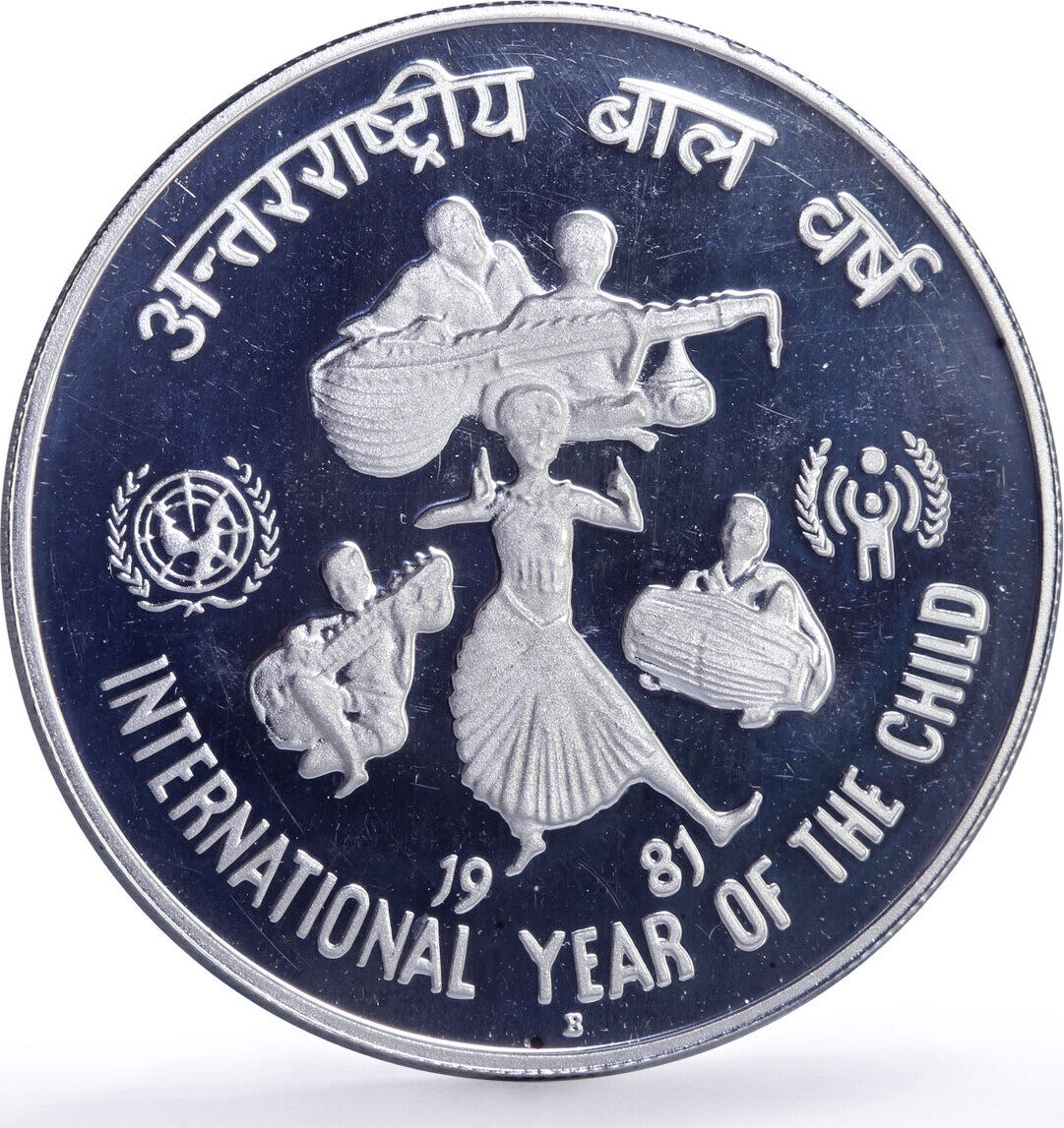 India 100 rupees UNICEF Save the Children Child Year proof silver coin ...