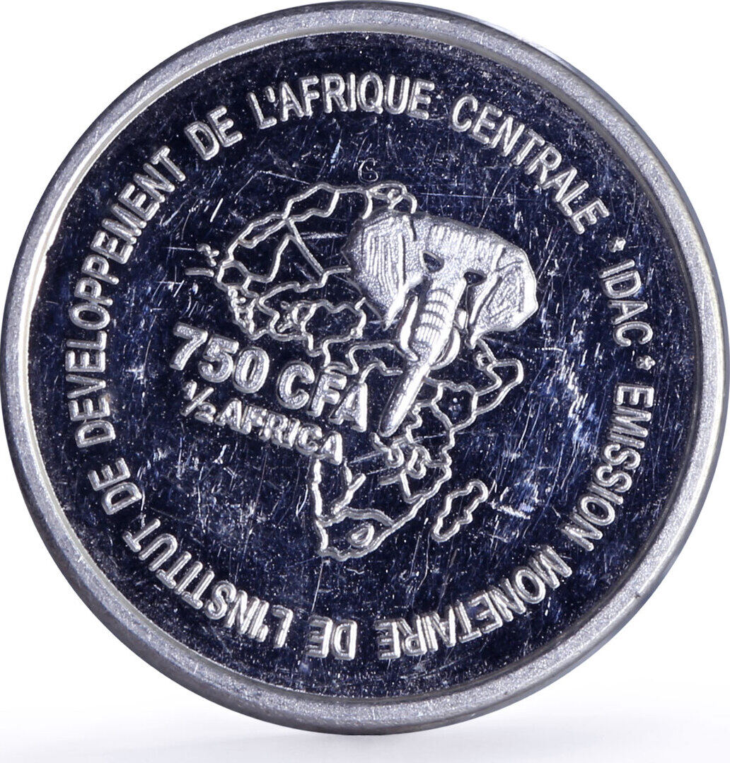 Cameroon 750 francs 1/2 Africa Pygmy Peoples Pygmies Elephant silver ...