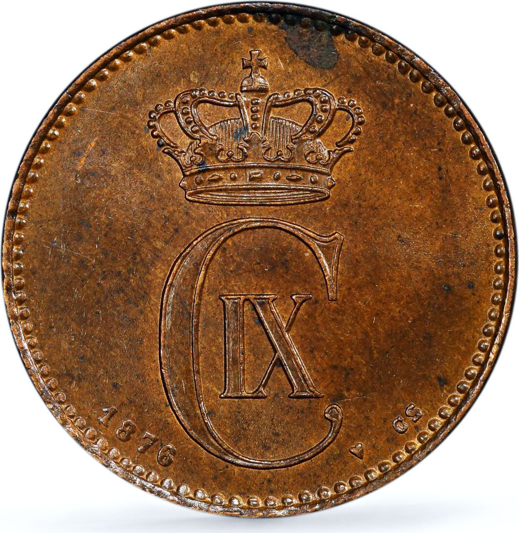 Denmark 2 ore King Christian IX Dolphin KM-793 MS63 PCGS bronze coin ...
